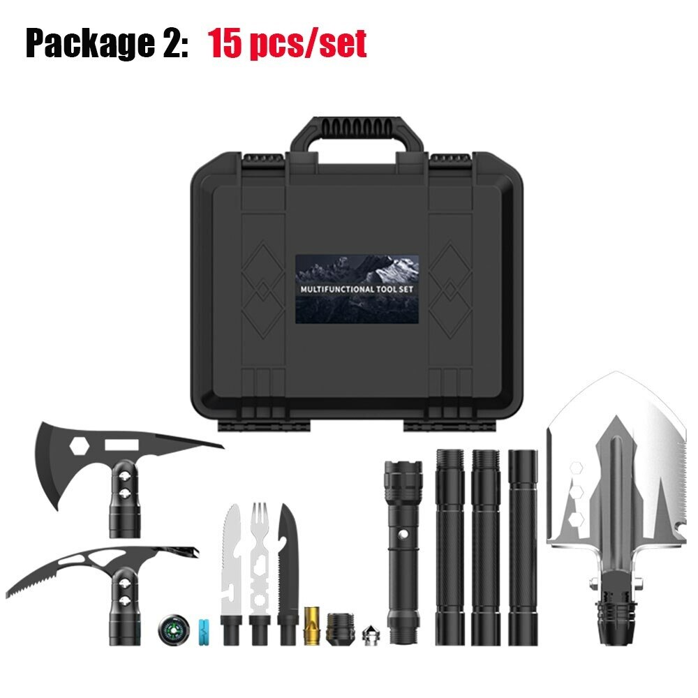Set lopata multifunctionala pliabila pentru camping, negru, 76 cm, 15 ...