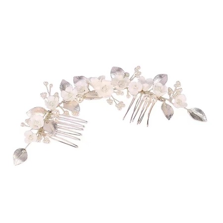 Pieptene de par pentru mireasa cu flori albe si perle, Diva4u, Tiara de ...