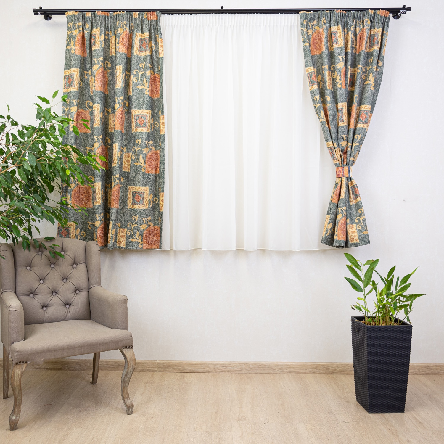 Set 5 piese Hiko Nostalgie, draperii scurte din bumbac kaki, colorat cu ...