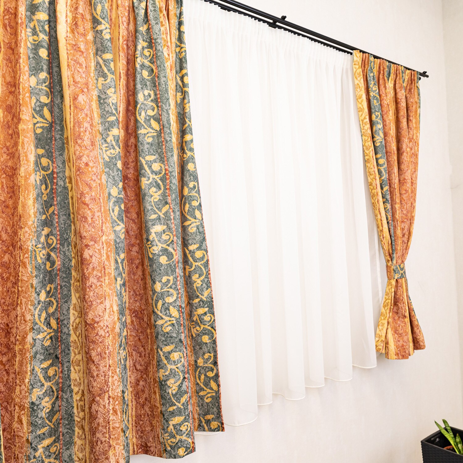 Set 5 piese Hiko Nostalgie, draperii scurte din bumbac kaki, colorat cu ...