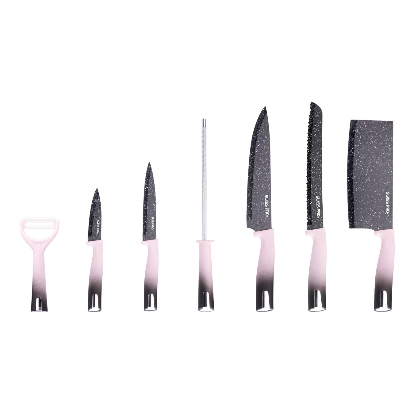 Set cutite cu suport Swiss Pro+, 8 piese, Otel, Roz - eMAG.ro