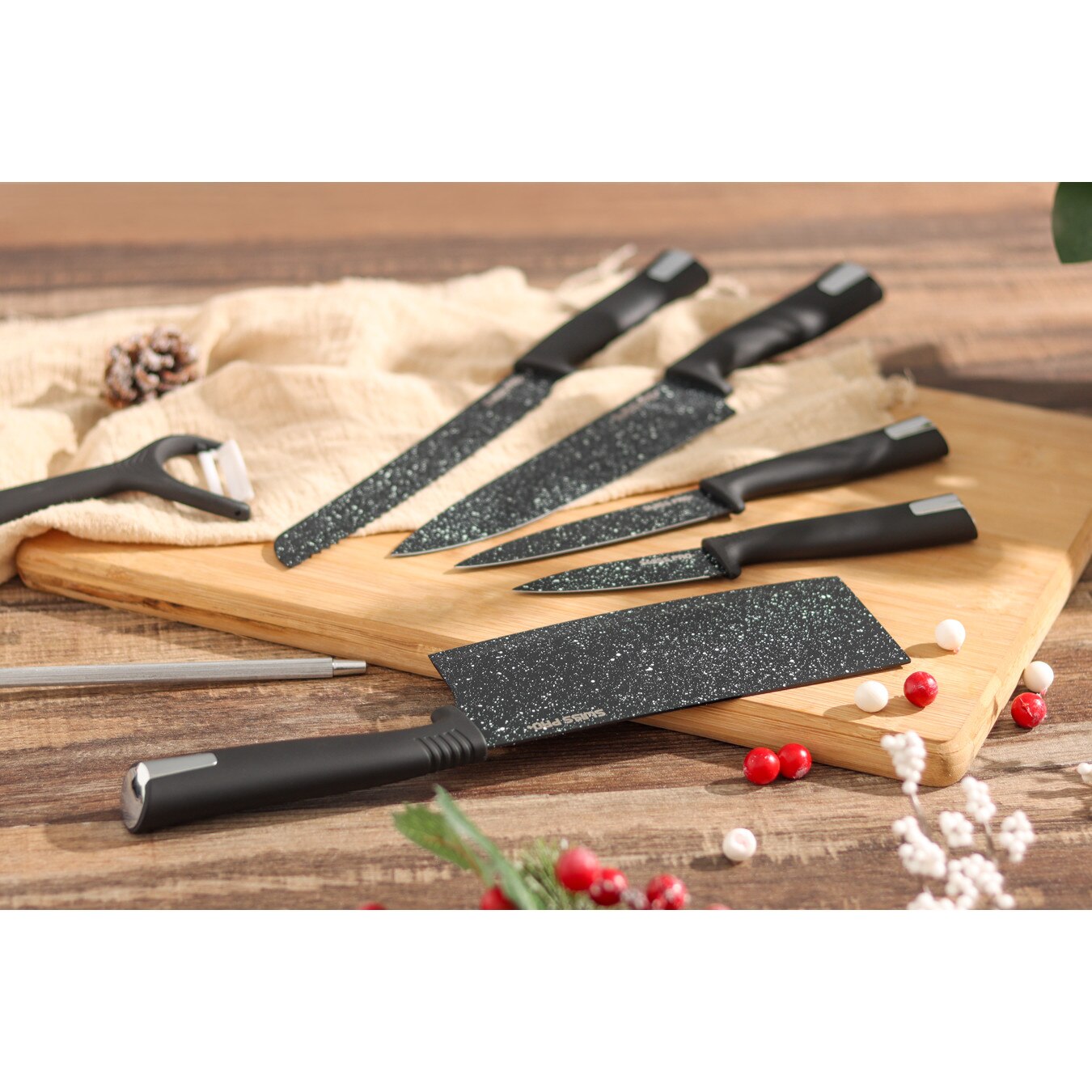 Set cutite cu suport Swiss Pro+, 8 piese, Otel, Negru - eMAG.ro