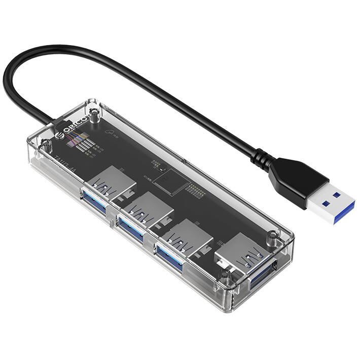 Hub USB Orico TA1U3-4A-CR, 4 porturi USB 3.0, cablu 100 cm, Transparent ...