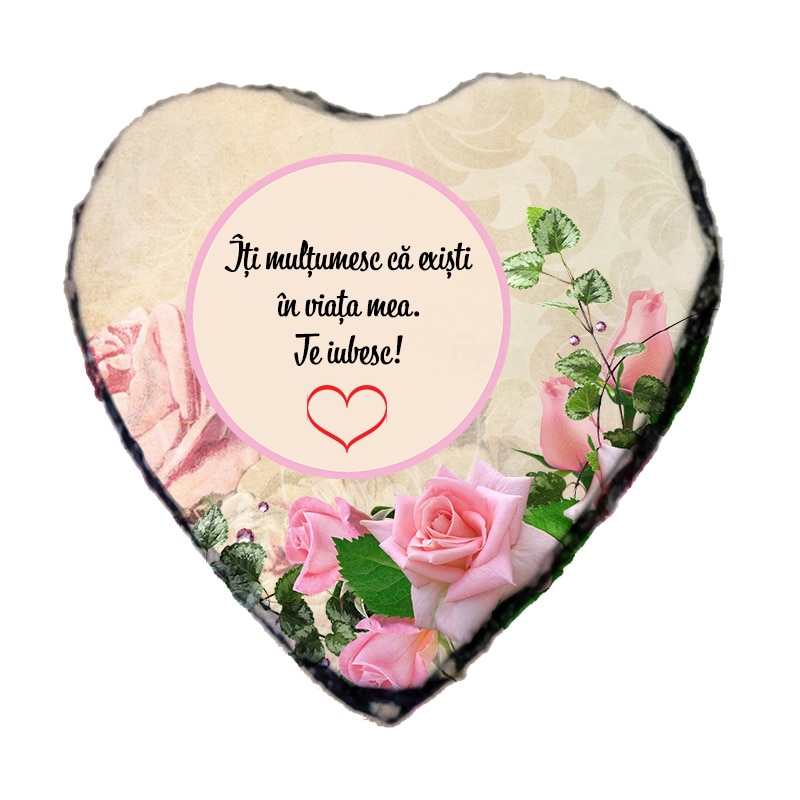 Placa ardezie personalizata in forma de inima, Iti multumesc ca exiti ...