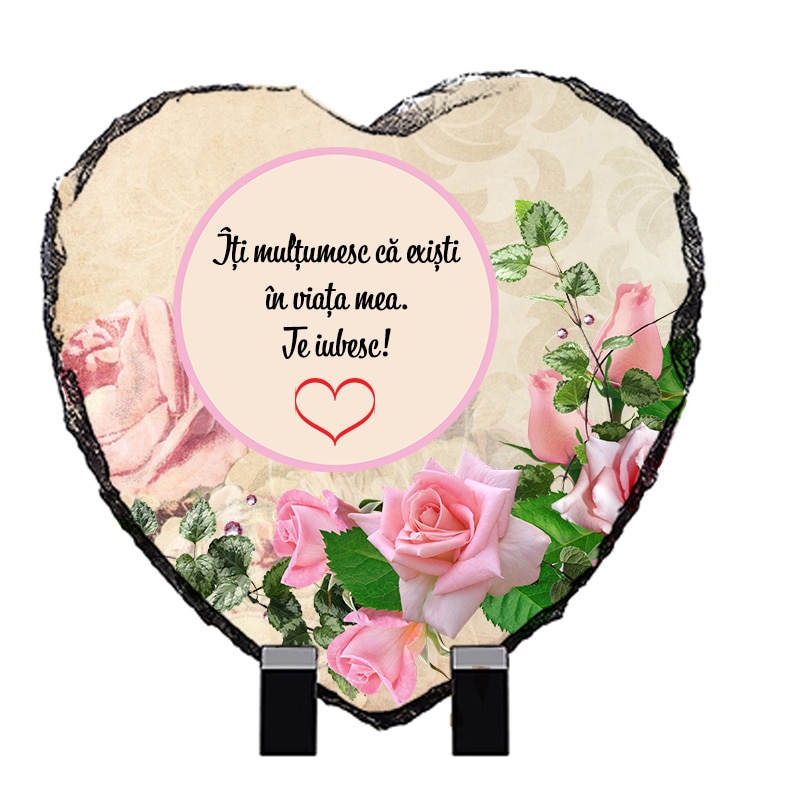 Placa ardezie personalizata in forma de inima, Iti multumesc ca exiti ...