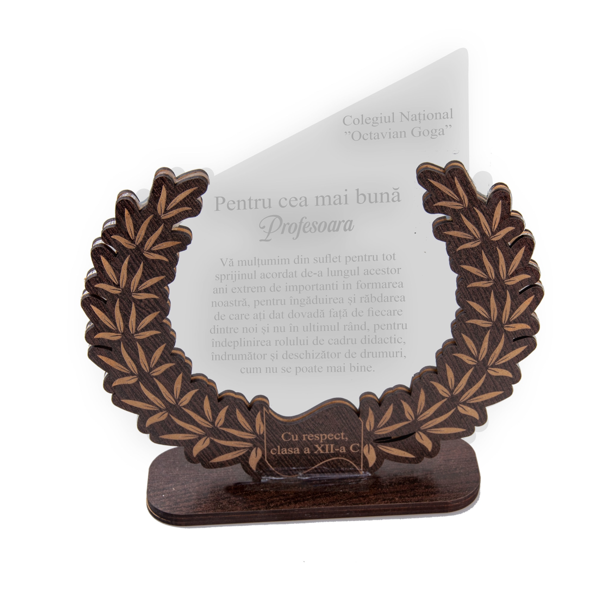 Trofeu personalizat cu mesaj de multumire pentru Profesoara, multicolor ...