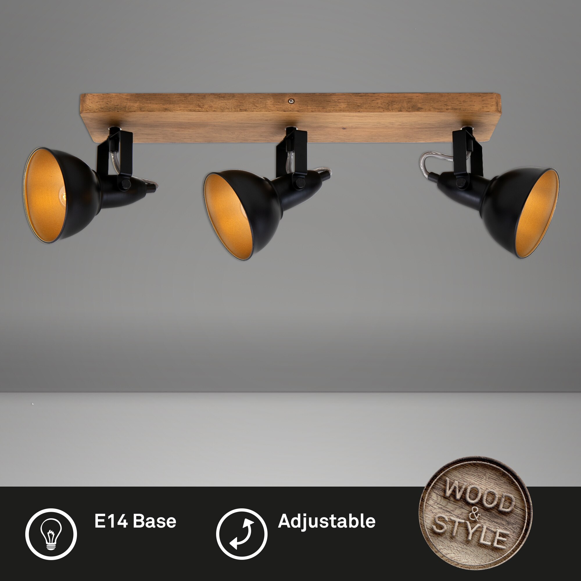 Lustra Briloner Leuchen Wood&Style, 3 socluri E14, ajustabil, 50cm ...