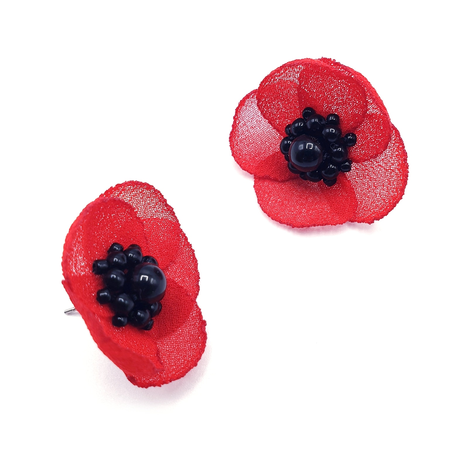 Cercei mici eleganti, Zia Fashion, Alma, floare mac rosu, handmade ...