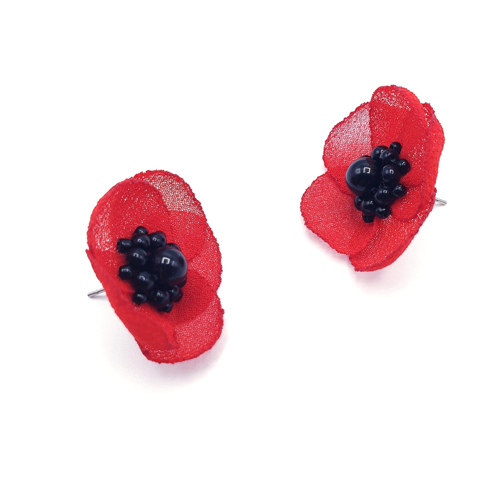 Cercei mici eleganti, Zia Fashion, Alma, floare mac rosu, handmade ...