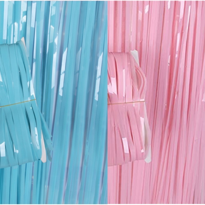 Set 2 bucati perdea decorativa, It's Party Time, din folie roz / bleu pentru petreceri ...