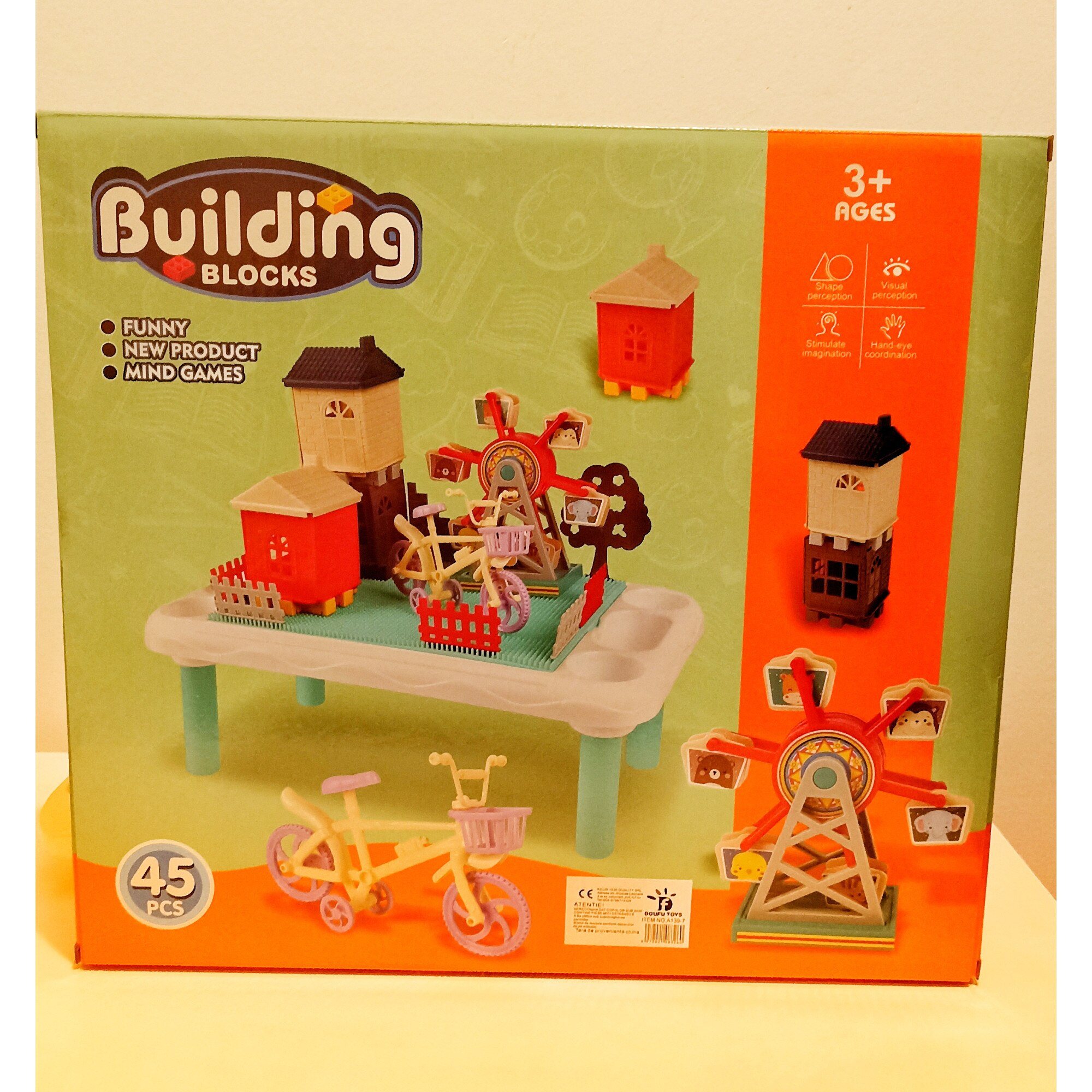 Masuta creativa cu set de construit oras, Building Blocks, 45 piese ...