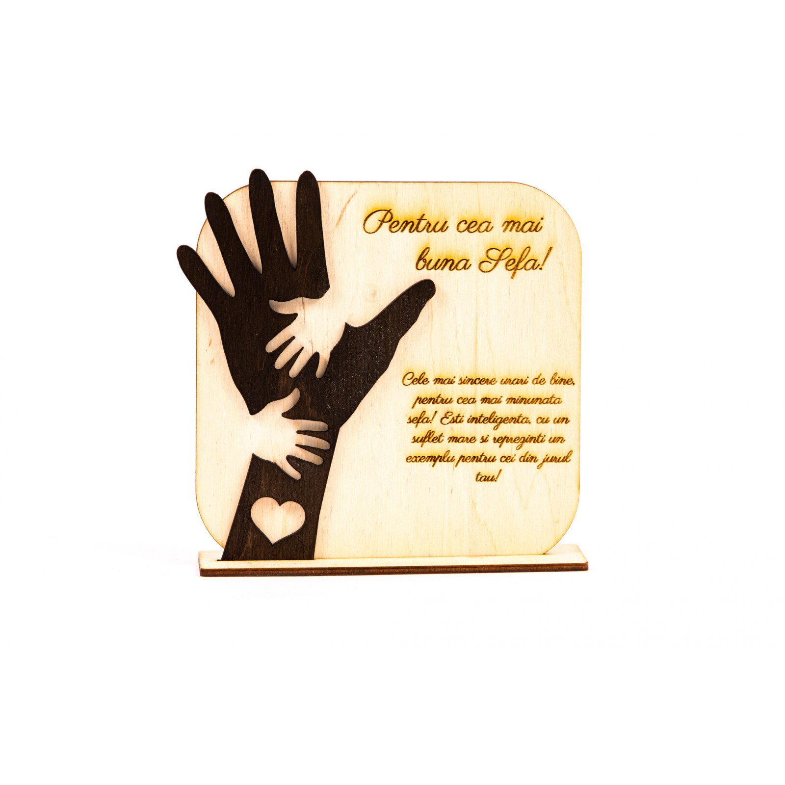 Placheta personalizata din lemn cu maini- Pentru cea mai buna Sefa ...