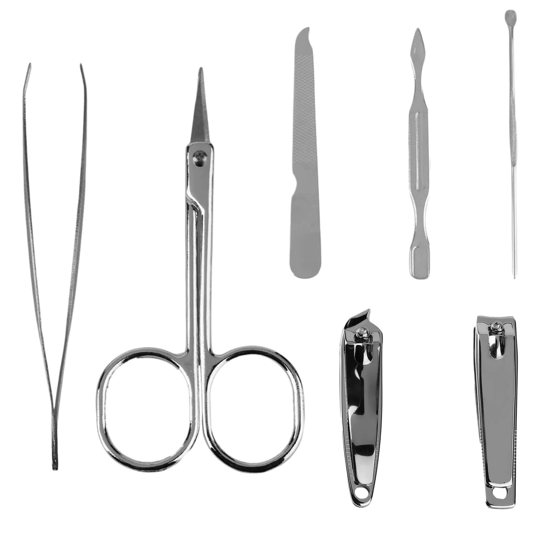 Trusa Manichiura Pedichiura, otel inoxidabil, 7 piese, cu pila, foarfeca, unghiera, impingator ...