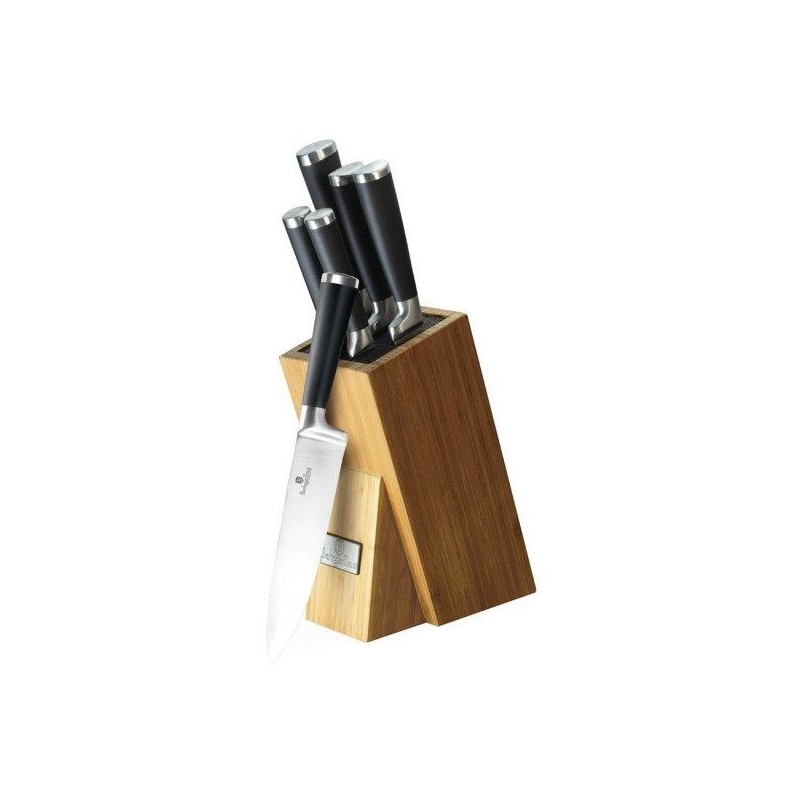 Set Cutite 6 piese, cu suport bambus, otel inoxidabil, Black Royal ...