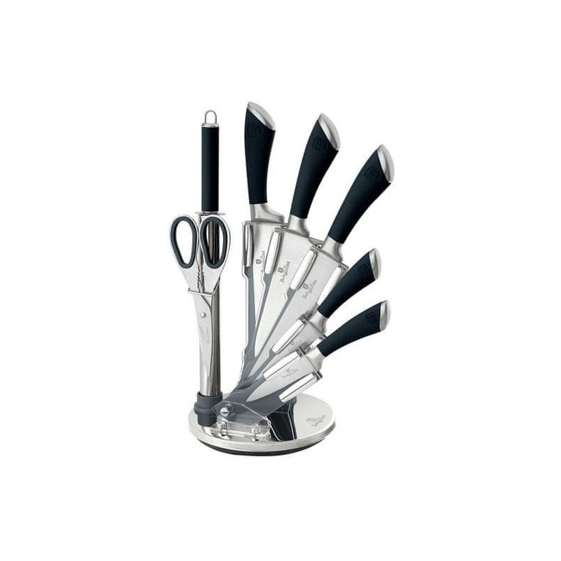 Set Cutite inox, 8 piese pe suport, Black Infinity Line, Berlinger Haus ...