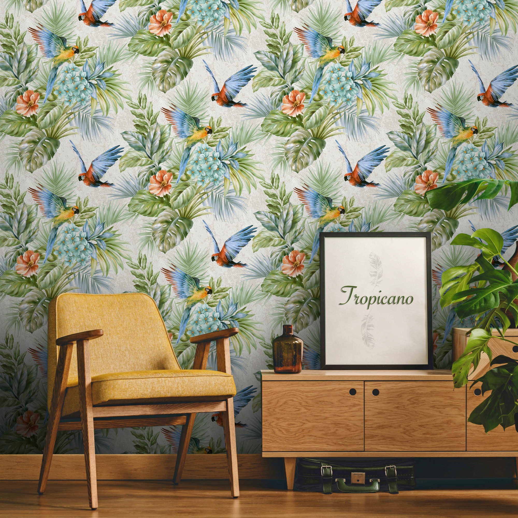 Tapet AdaWall Lux Tropicano 9905-3, superlavabil, model jungla cu ...