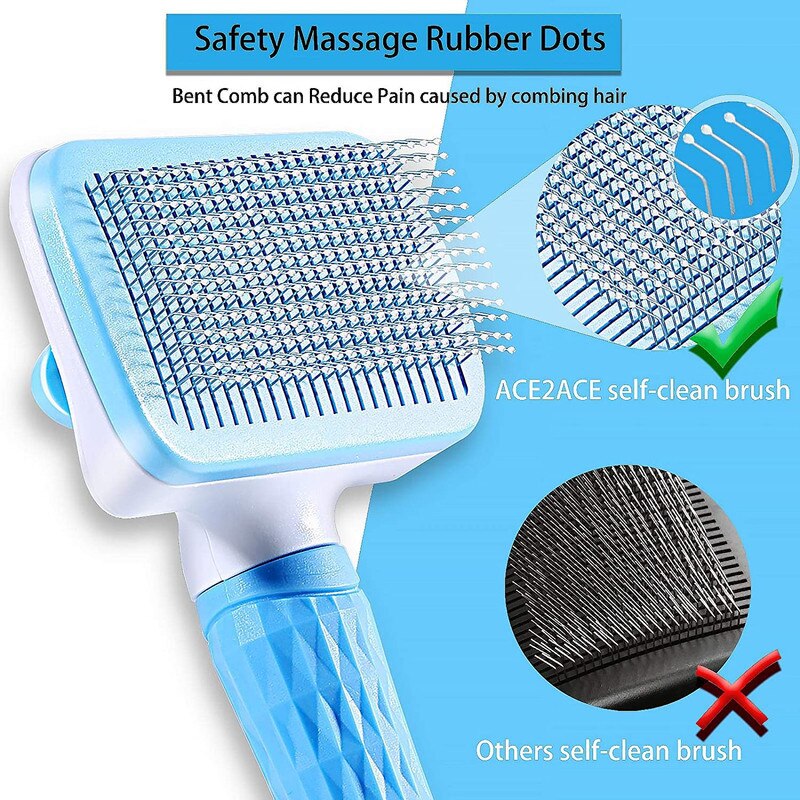 Perie animale, caine/pisica pieptene, ABS, Maner ergonomic, Albastru ...