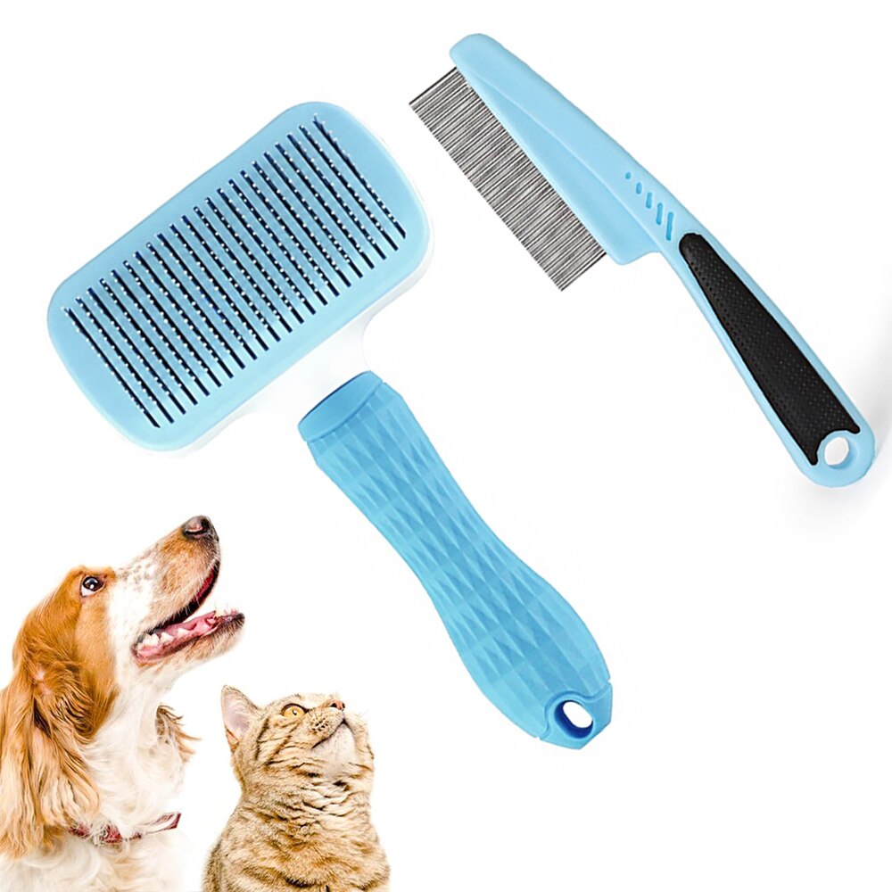 Perie animale, caine/pisica pieptene, ABS, Maner ergonomic, Albastru ...