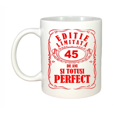 Cana din ceramica alba personalizata, Editie Limitata 45 ani, 330ml ...
