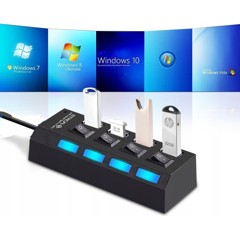 Hub USB Splitter M062A, 4 porturi USB 3.0, Albastru - eMAG.ro