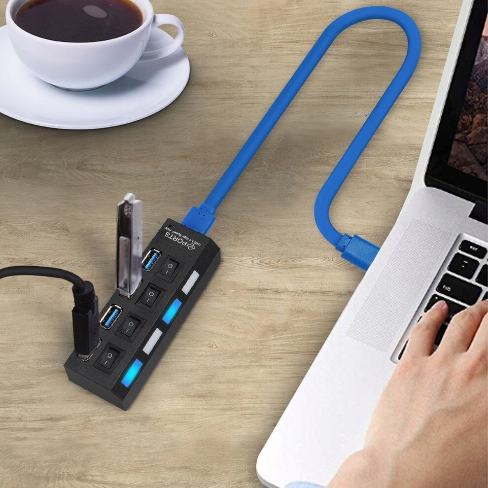 Hub USB Splitter M062A, 4 porturi USB 3.0, Albastru - eMAG.ro