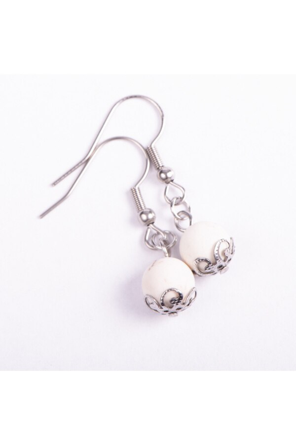 Cercei handmade, otel, howlit, alb, 34 mm - eMAG.ro