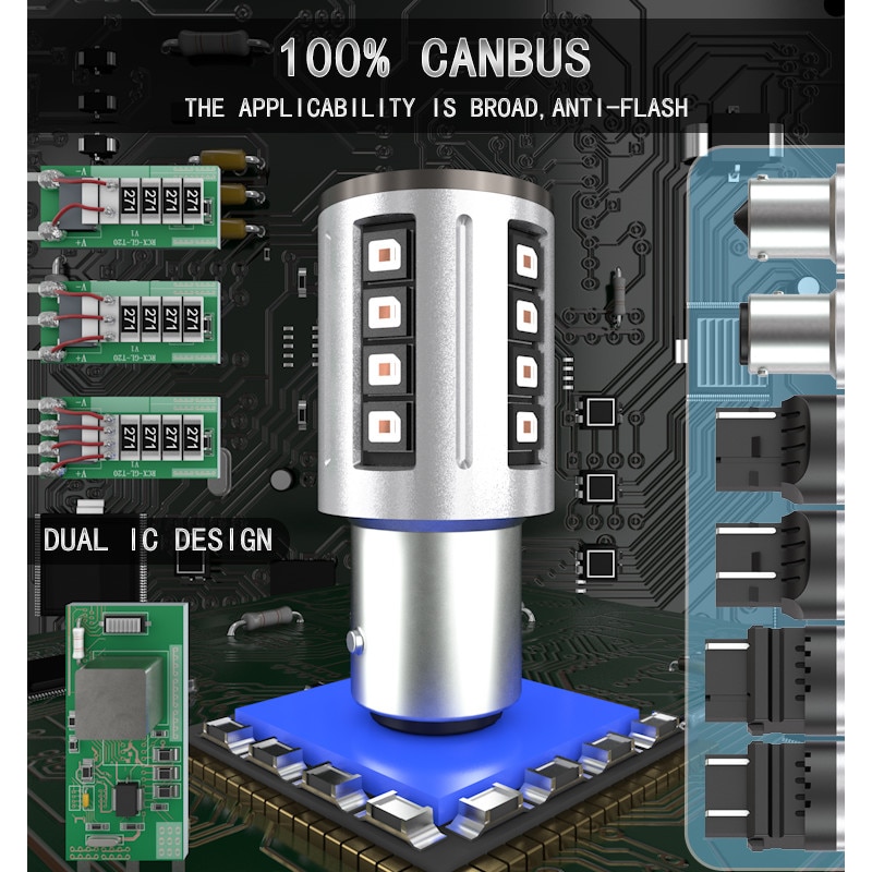 Set de 2 Becuri led Xentech Light 24 Smd 3838 P21w/5w 30w/bec rosu ...