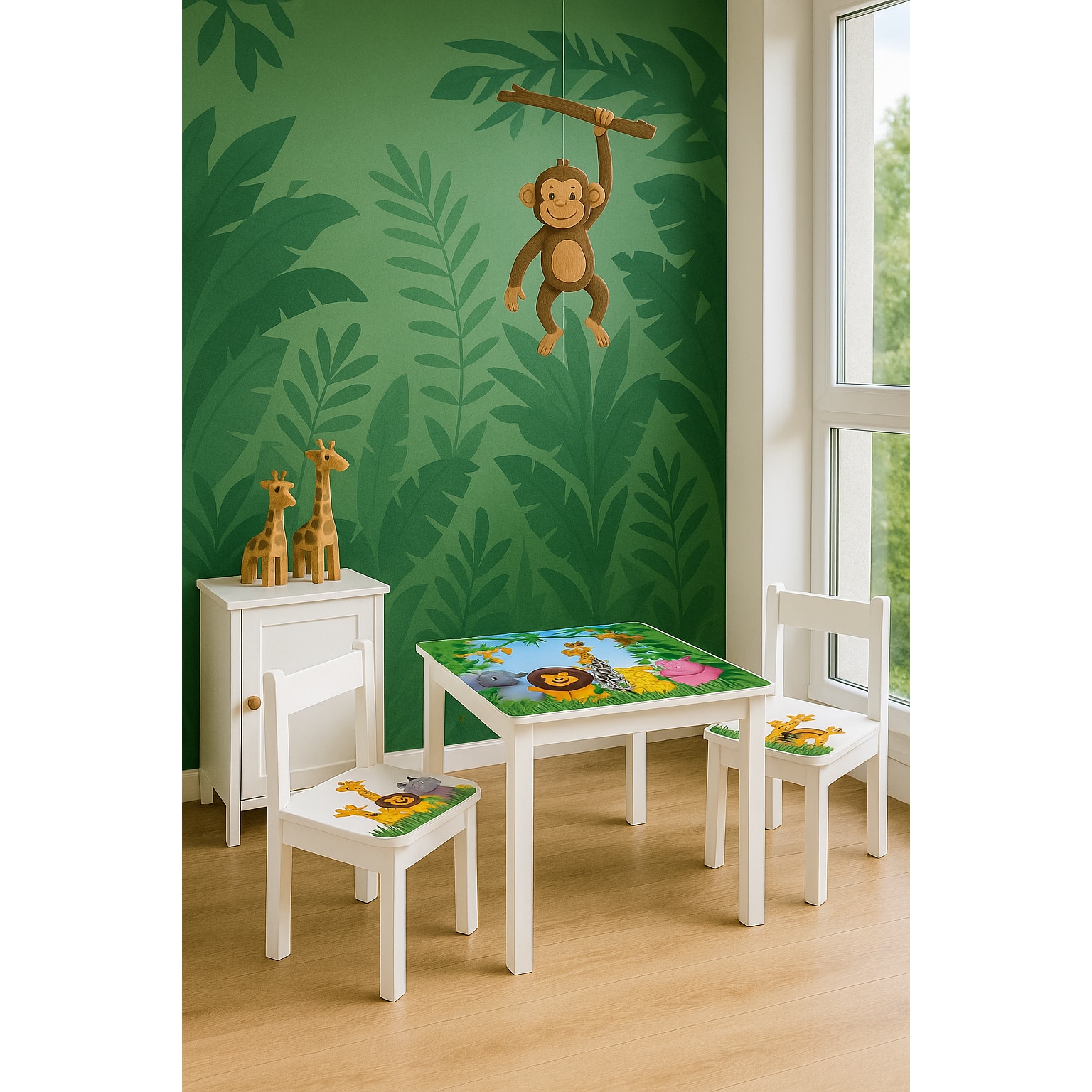 Leomark Set masa si 2 scaune copii din lemn cu imprimare UV model ...