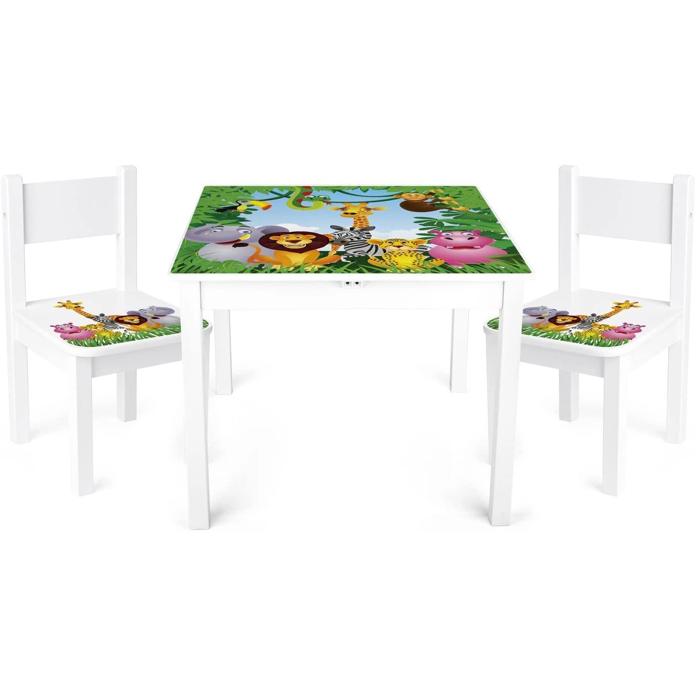 Leomark Set masa si 2 scaune copii din lemn cu imprimare UV model ...
