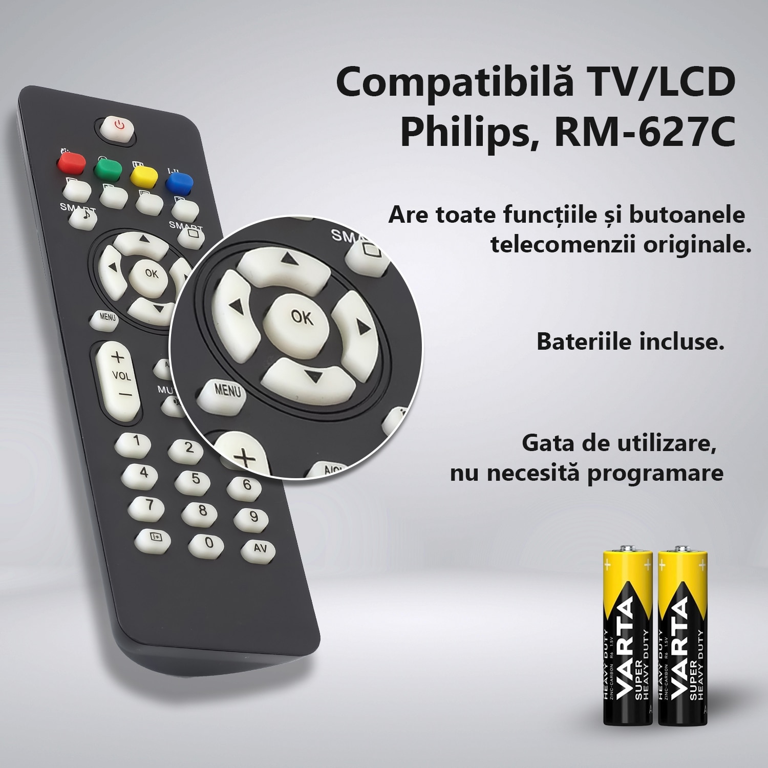 Telecomanda compatibila TV/LCD Philips, RM-627C, neagra, baterii incluse - eMAG.ro