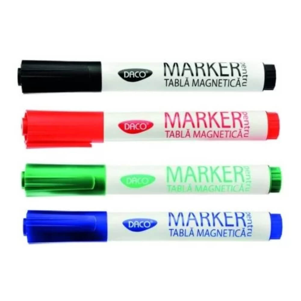 Set 4 Markere pentru Tabla Magnetica Daco, Varf Rotund, 4 Culori ...