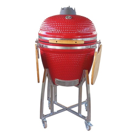 Gratar ceramica Kamado, model clasic, cu roti, 23.5 inch, Rosu - eMAG.ro