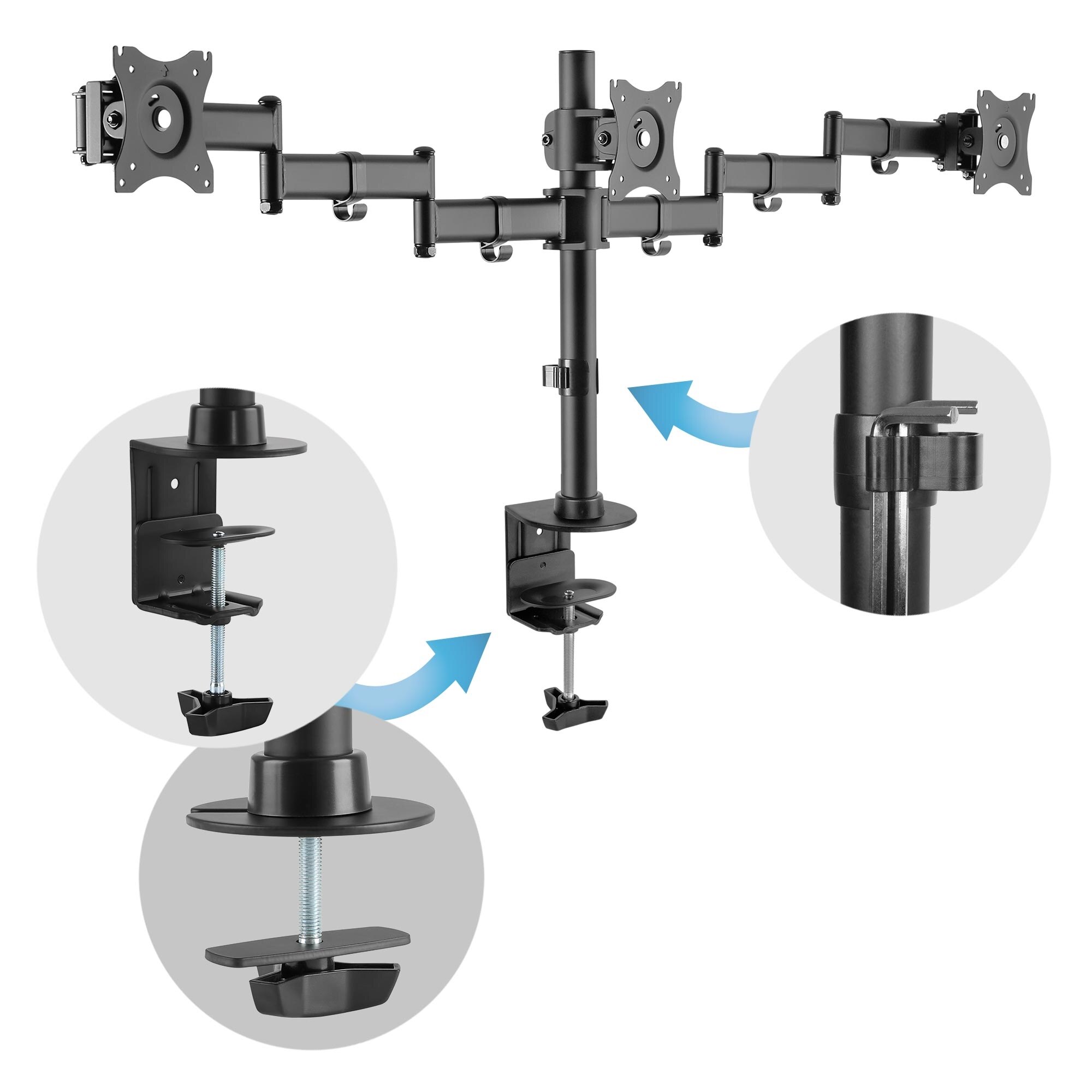 Suport rotativ de birou pentru 3 monitoare, ECD Germany, 13-27 inch ...