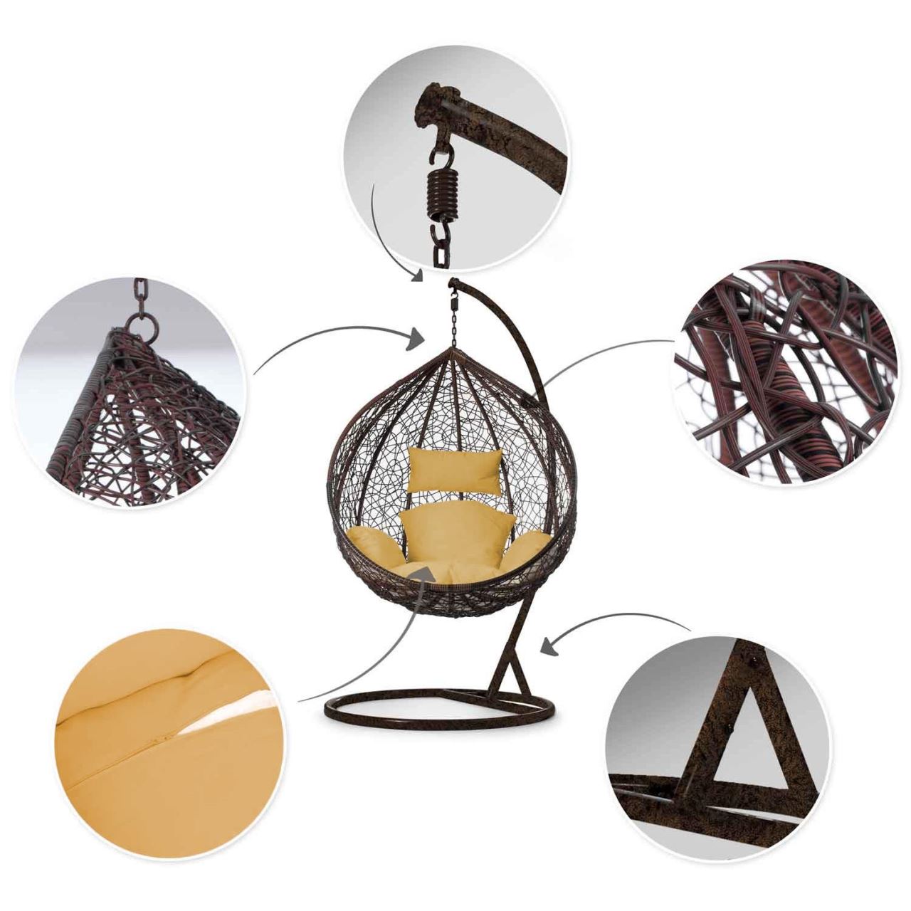 Scaun leagan suspendat, ratan sintetic, maro/galben, max 150 kg ...