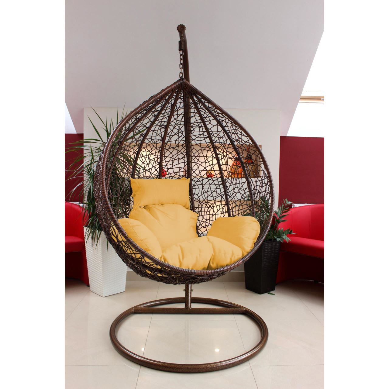 Scaun leagan suspendat, ratan sintetic, maro/galben, max 150 kg ...