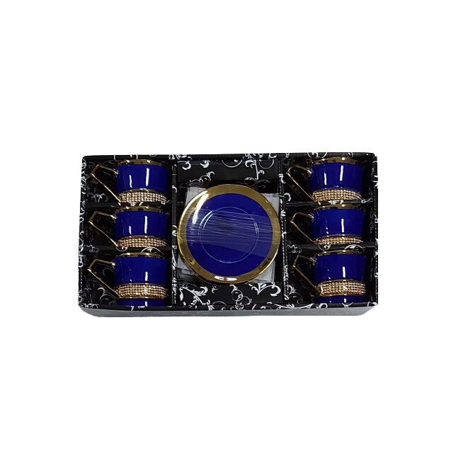 Set cesti ceramica 6 x farfuriute, 14 cm, 200 ml, albastru - eMAG.ro