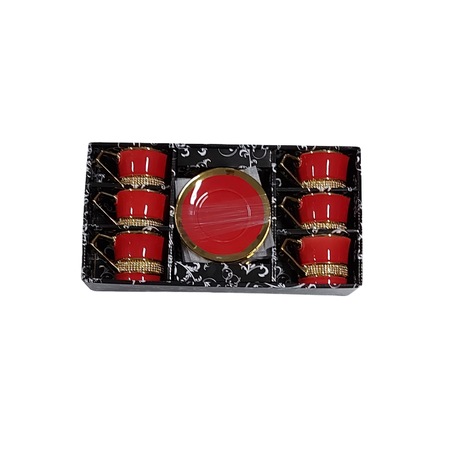 Set cesti cafea 6 x farfuriute, 14 cm, 200 ml, rosu cu pietre - eMAG.ro