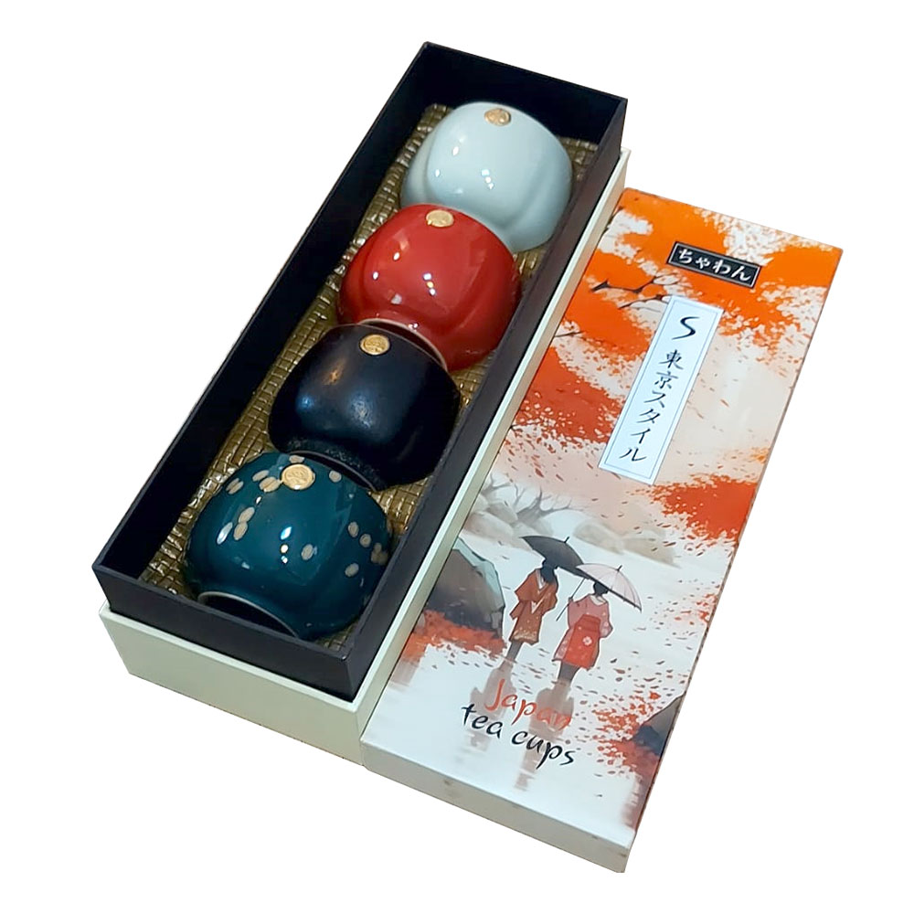 Set 4 cani de ceai, 180ml, portelan in stil Japonez, Multicolor - eMAG.ro