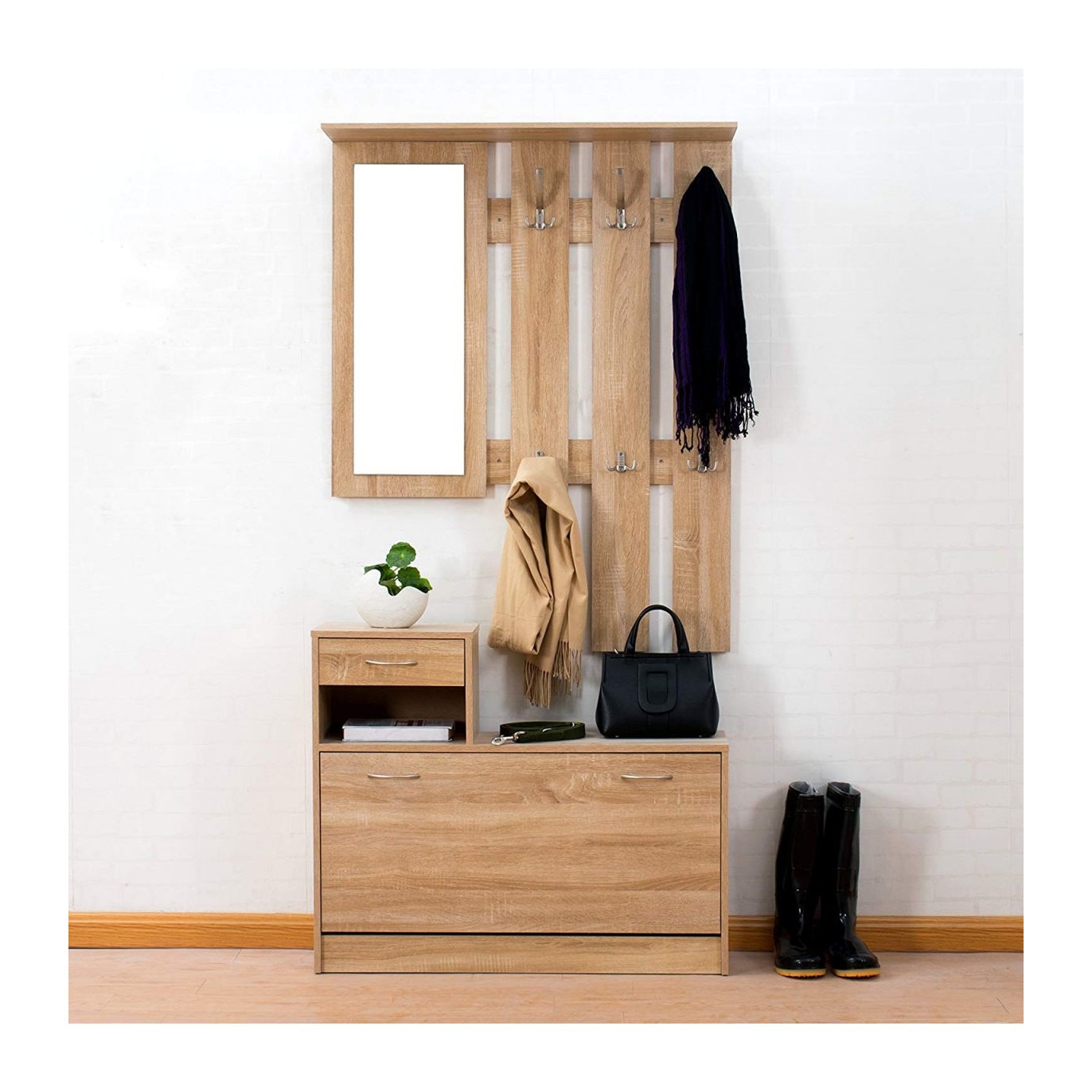 Cuier cu pantofar SOUL, sonoma,190x100x24 cm - eMAG.ro