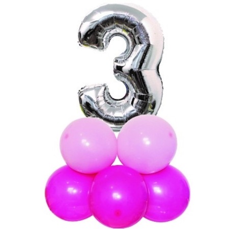 Set Baloane cifra 3, Argintiu si Roz, 85Cm - eMAG.ro