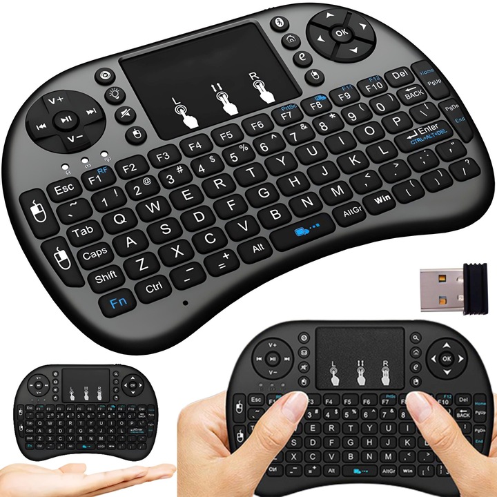 Mini Tastatura Wireless Retoo TechConnect, Cu Touchpad Si Iluminare Led ...