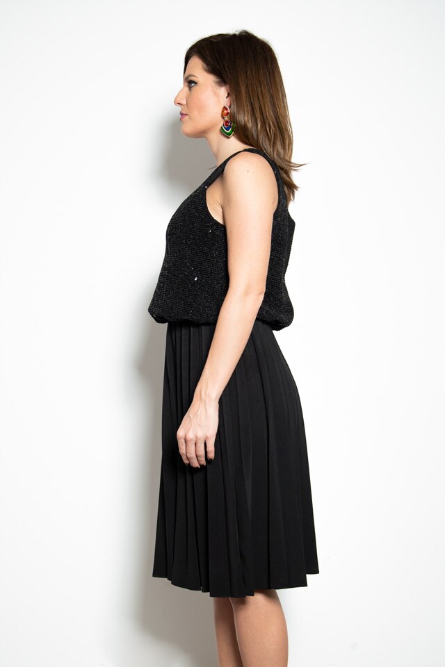 Rochie top paiete, Maralyn, midi, plisata manual, neagra, L - eMAG.ro