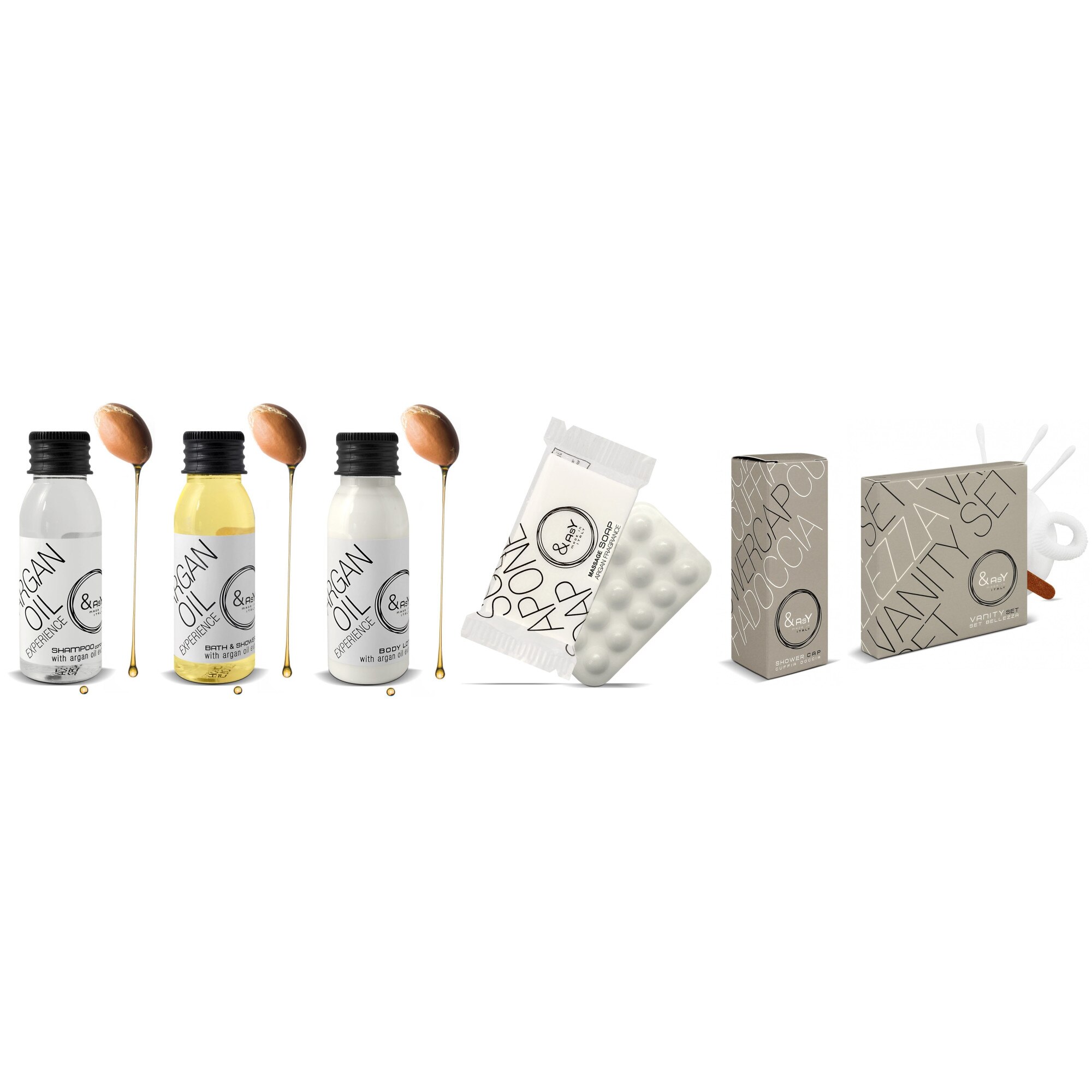 Set Cosmetice pentru Hotel cu Ulei Natural de Argan, compus din 50 x ...