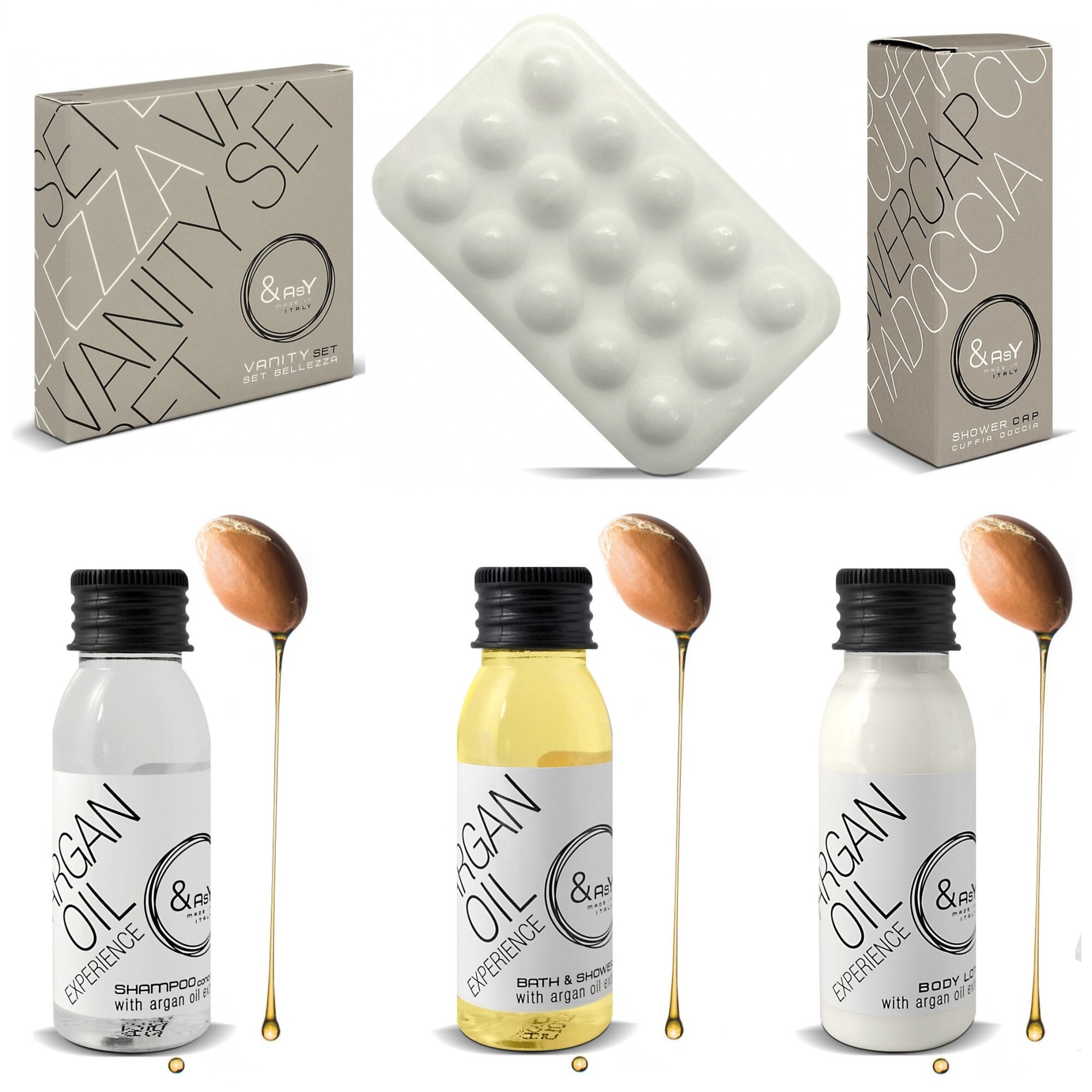 Set Cosmetice pentru Hotel cu Ulei Natural de Argan, compus din 50 x ...