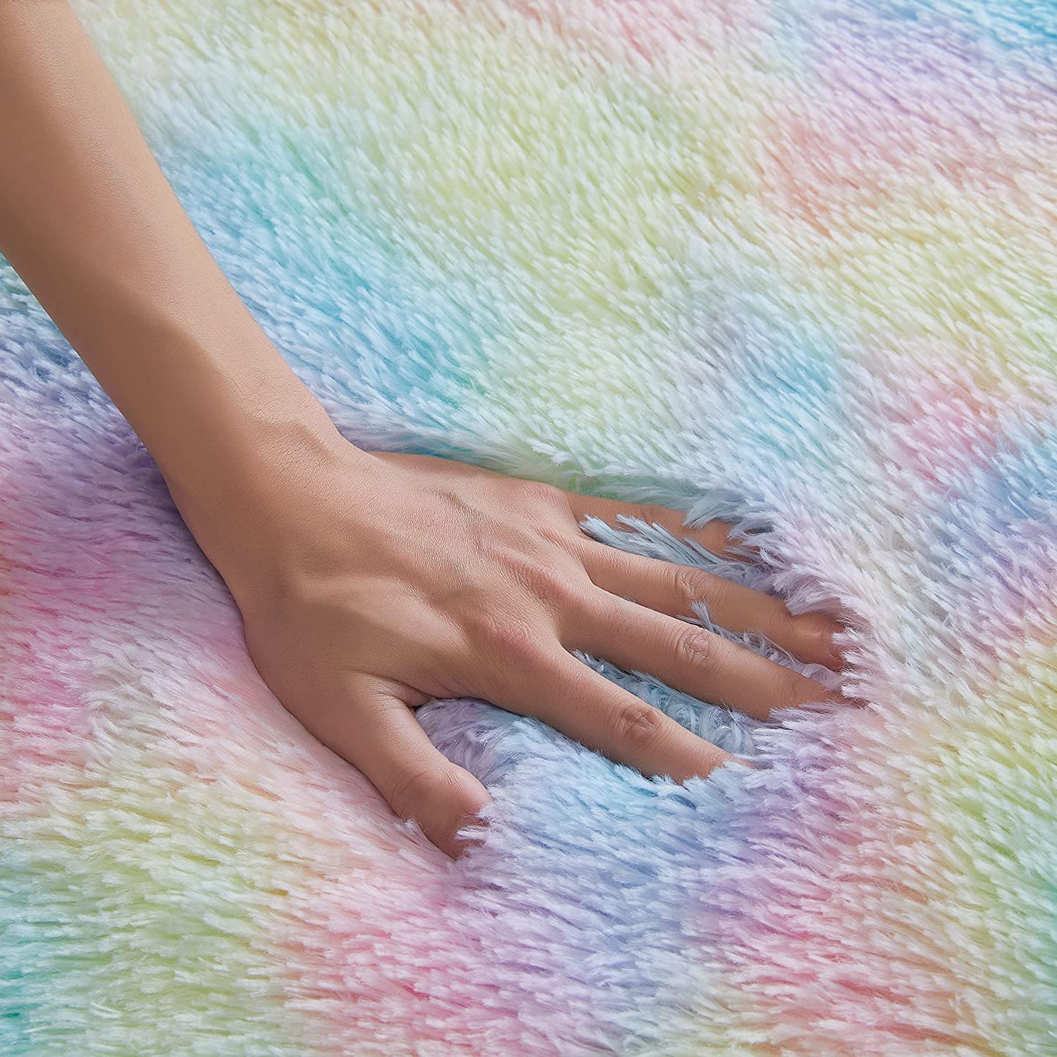 Covor moale, Flyme, Par lung, 80x160 cm, curcubeu, Poliester - eMAG.ro