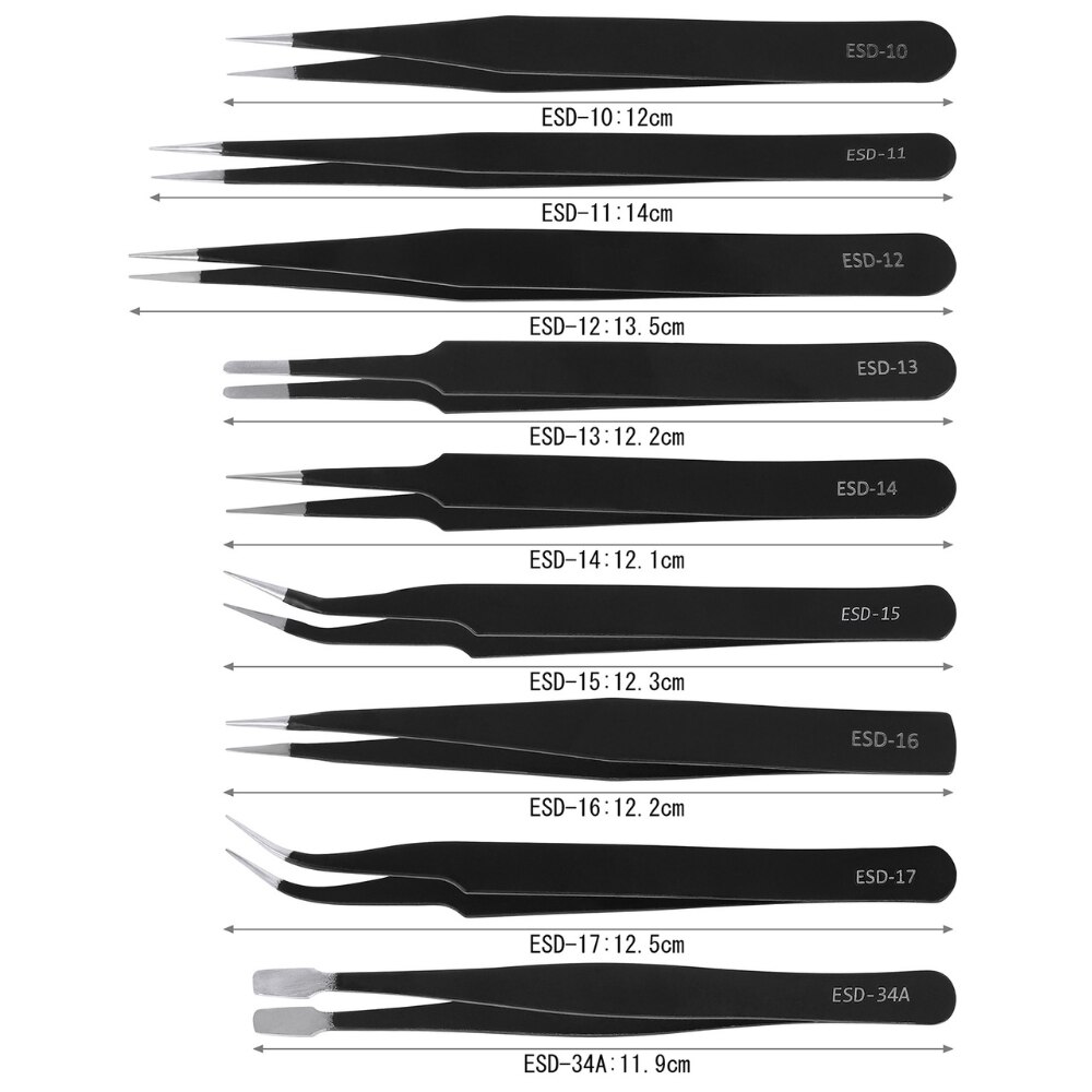 Set 9 pensete profesionale, Otel inoxidabil, Penseta antistatica ...
