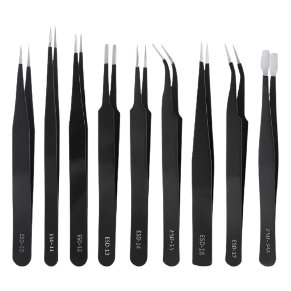 Set 9 pensete profesionale, Otel inoxidabil, Penseta antistatica ...