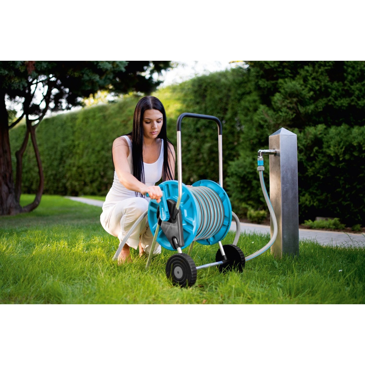 Set carucior si furtun gradina Cell Fast, furtun cu trei straturi, 20m ...