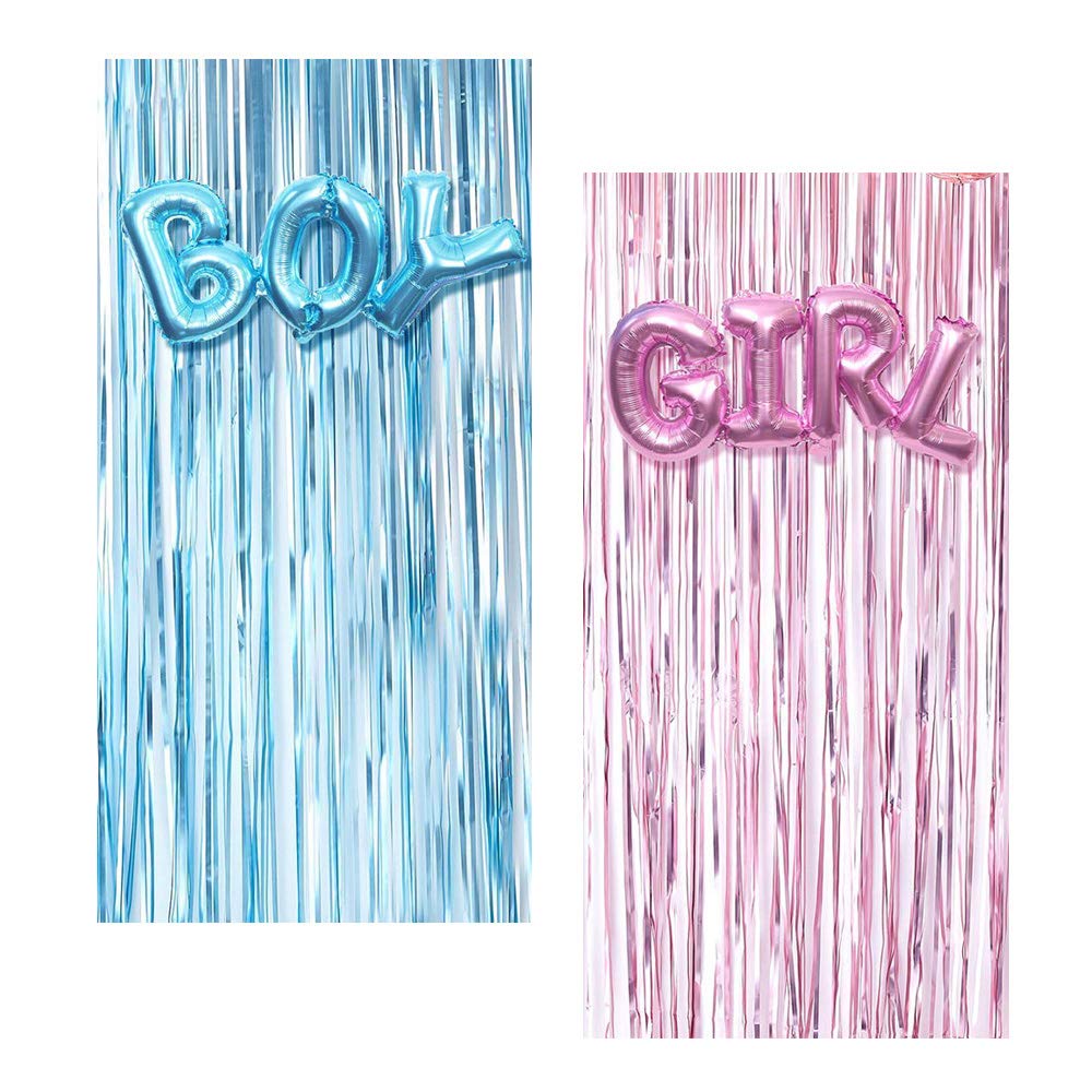 Set 2 bucati perdea decorativa, It's Party Time, din folie albastru / roz metalizat pentru ...