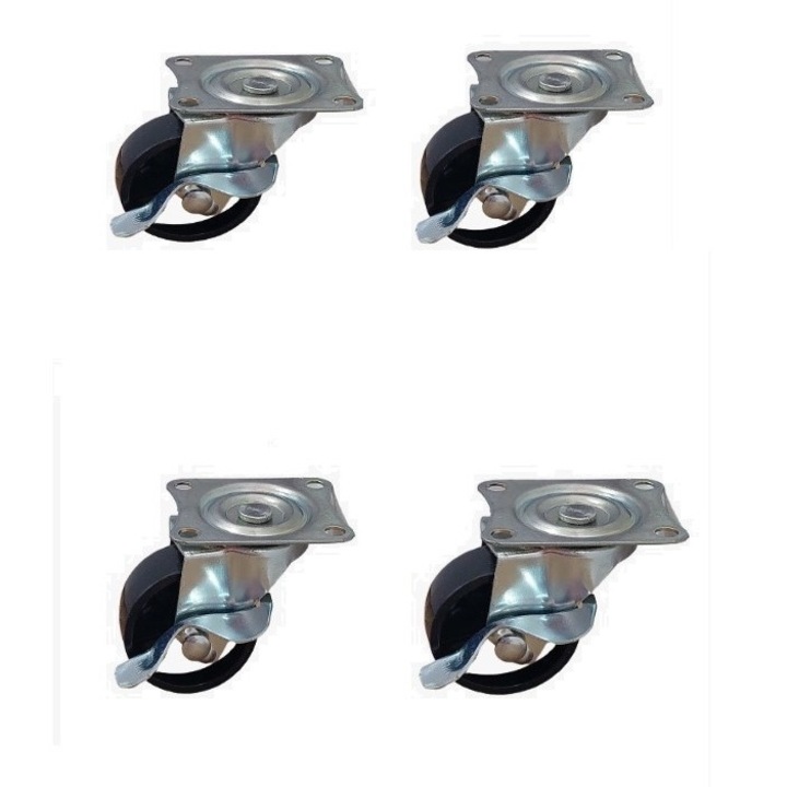 Set 4 roti pivotante KlaussTech, cu frana, 40 mm, rosii, sarcina 40 kg ...